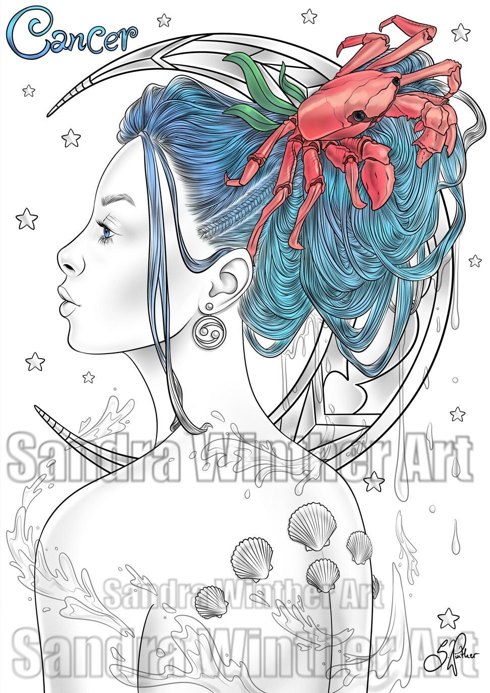 Cancer Astrology Zodiac Sign Printable Digital Coloring - Etsy