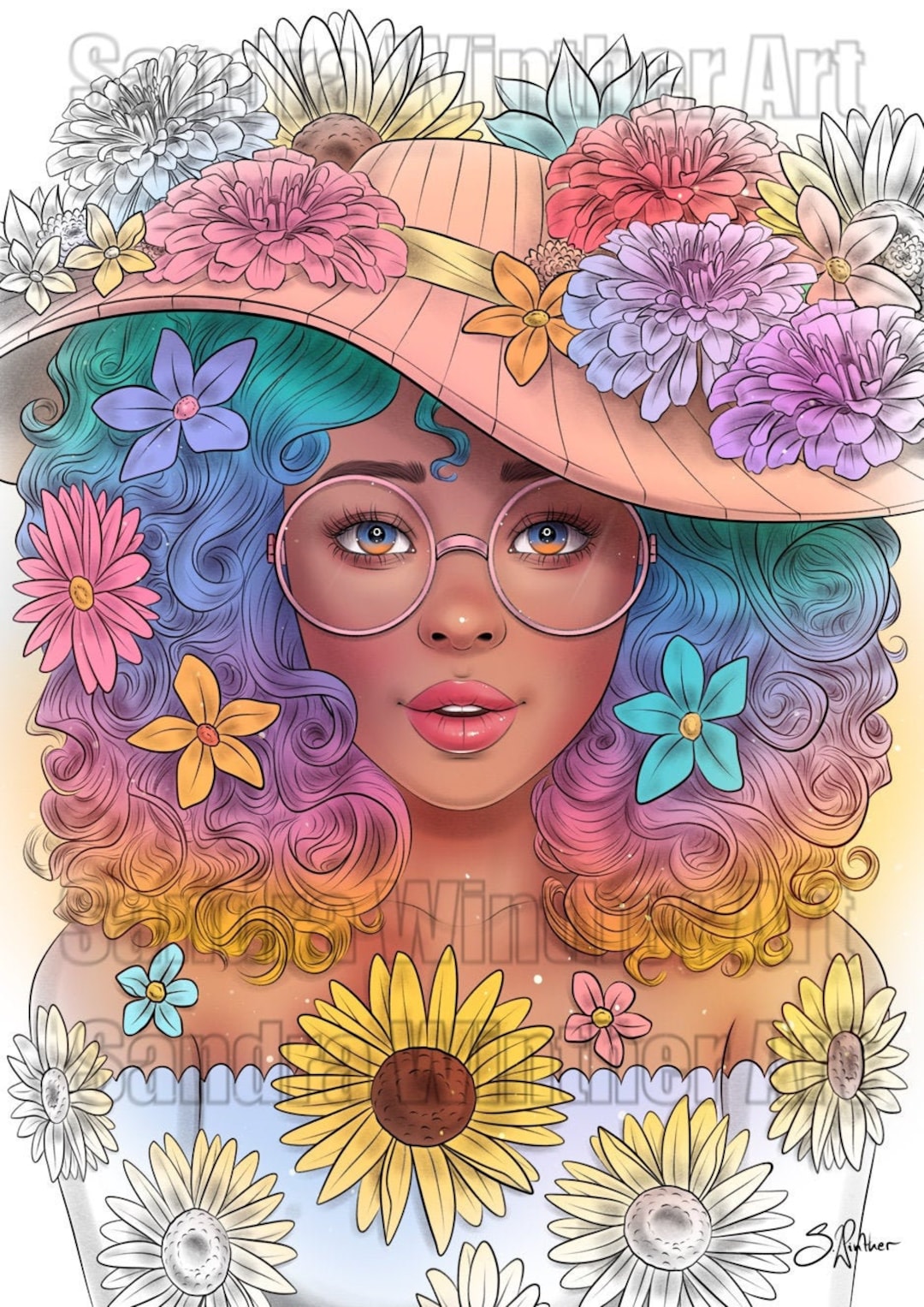 Flower Crazy - Printable Digital Coloring Page - Etsy