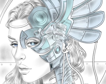 Cyborg Girl Printable Digital Coloring Page | Etsy