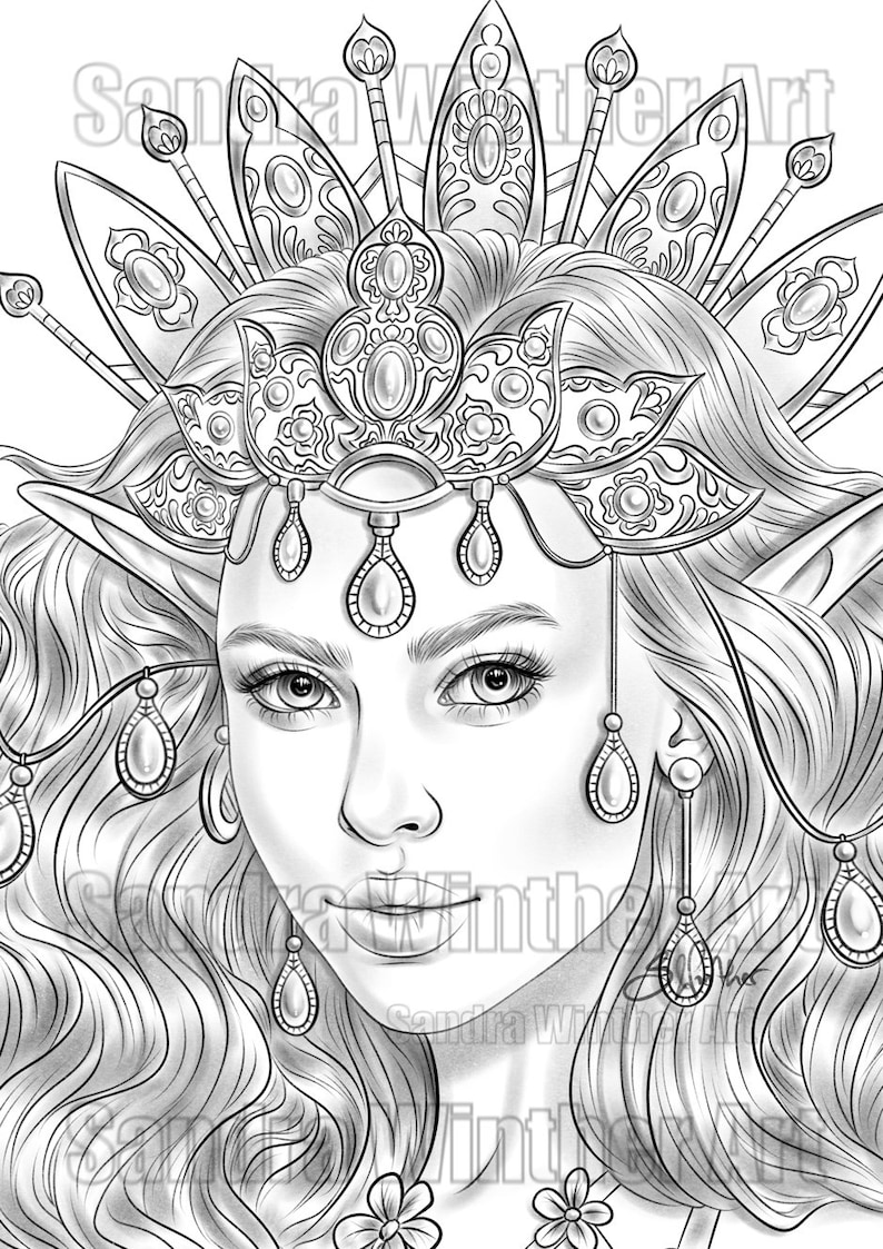 Elf Empress - Printable Digital Coloring Page - Etsy