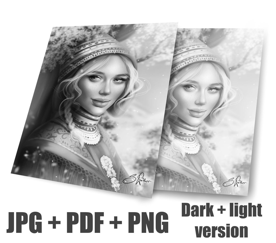 Sami Girl Printable Digital Coloring Page in Grayscale - Etsy