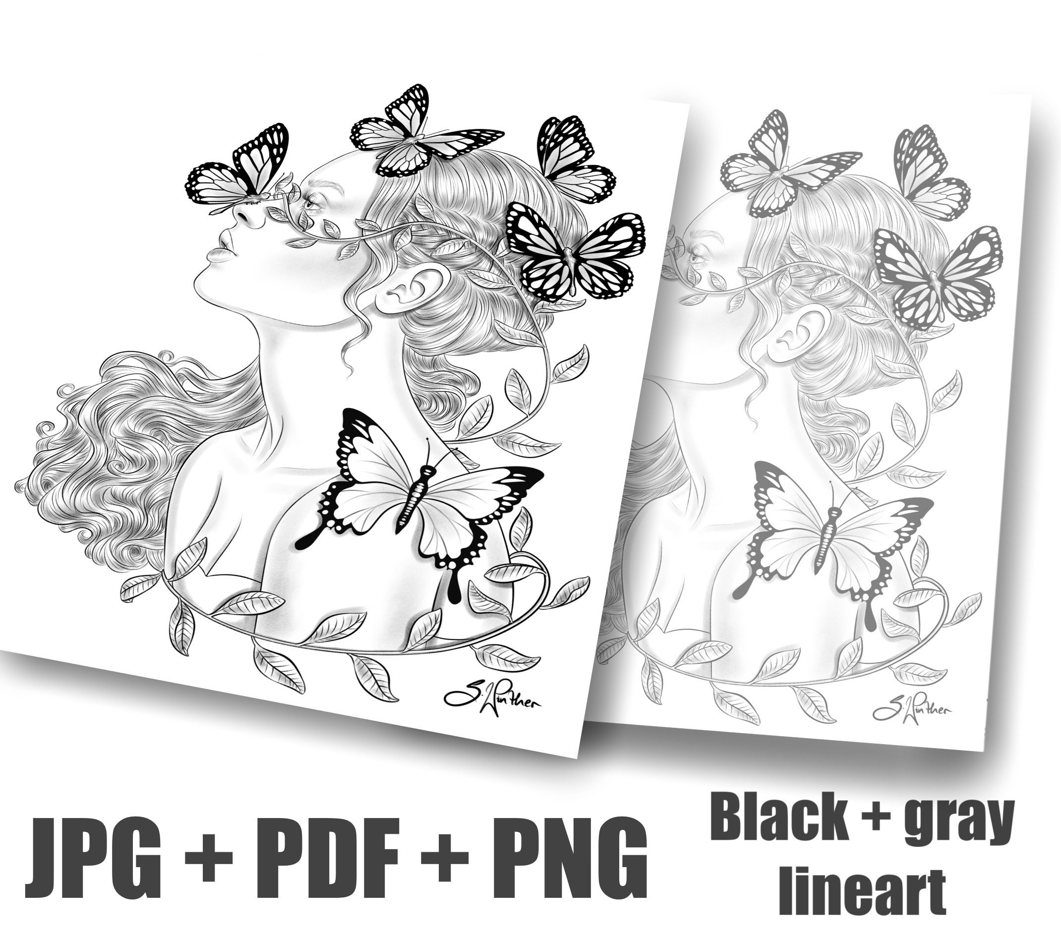 Butterfly Girl Printable Digital Coloring Page - Etsy