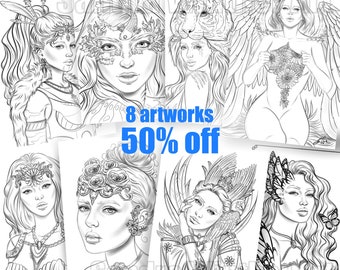 8 Pack Printable Digital Coloring Pages - Etsy