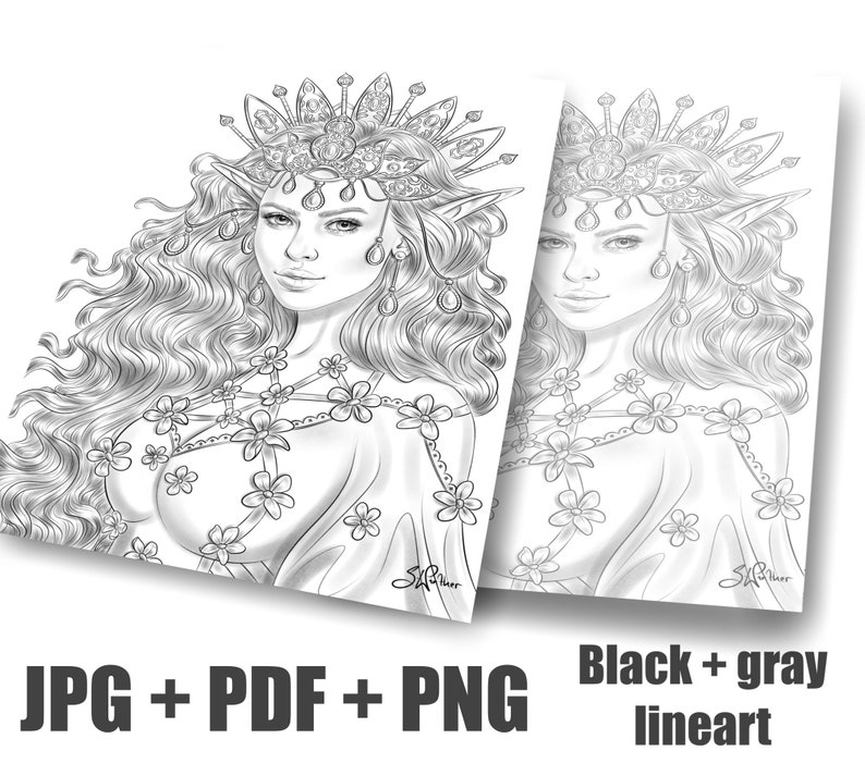 Elf Empress Printable Digital Coloring Page | Etsy