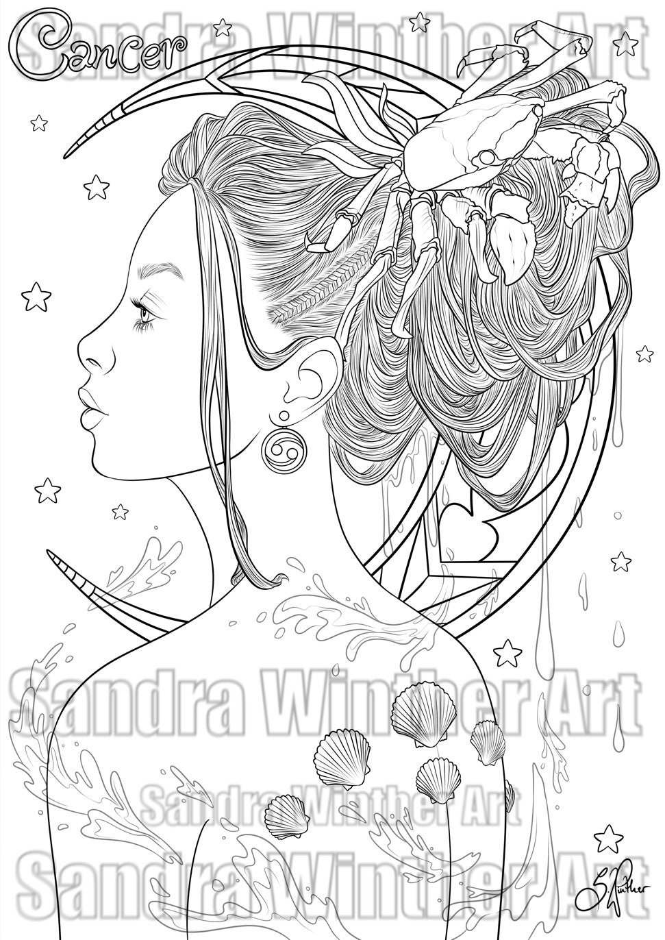 Cancer Astrology Zodiac Sign Printable Digital Coloring - Etsy