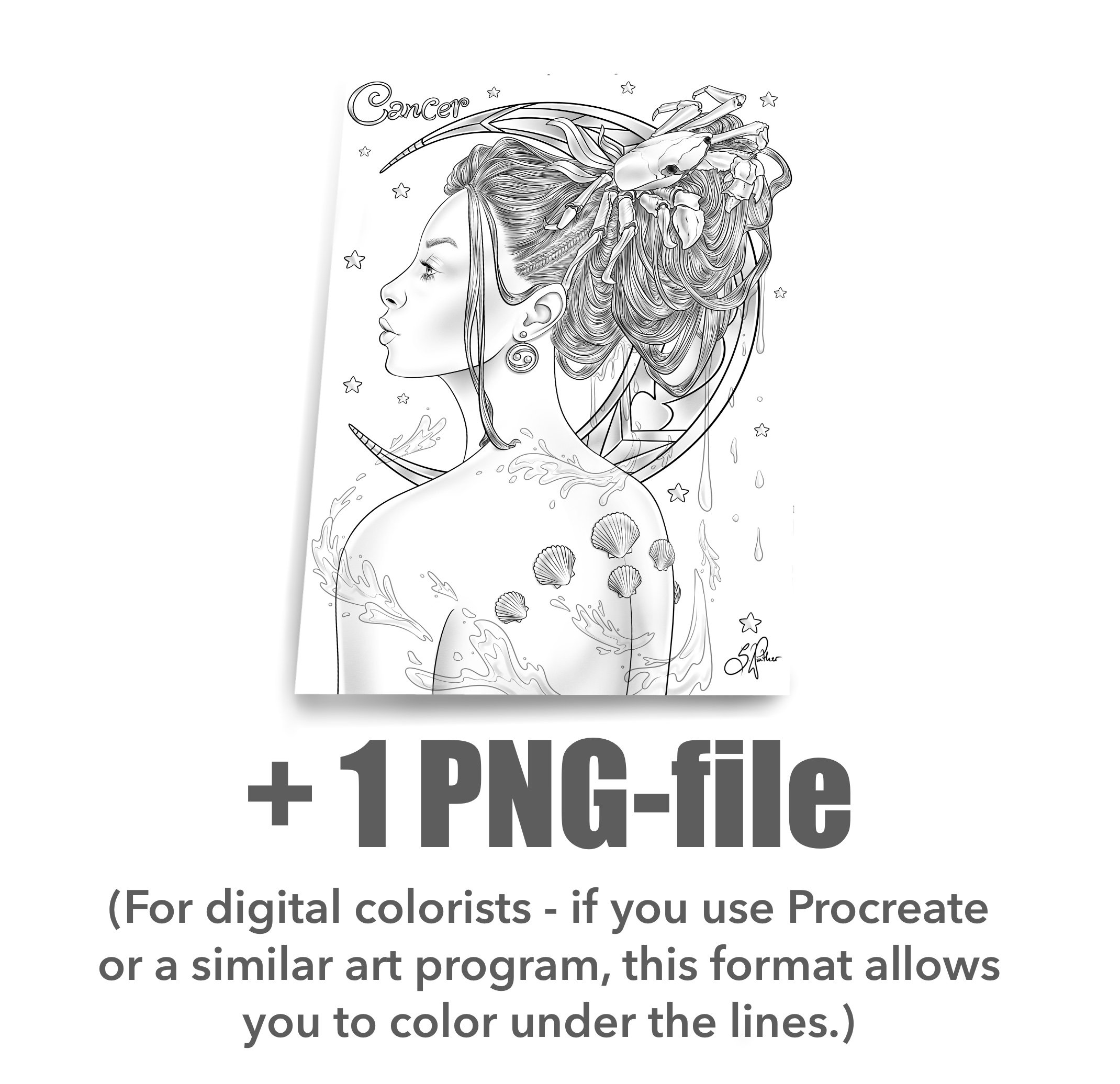 Cancer Astrology Zodiac Sign Printable Digital Coloring - Etsy