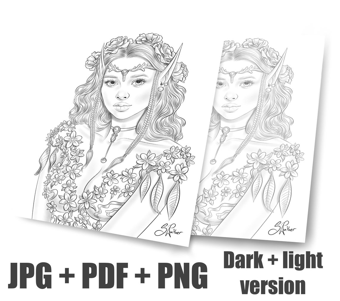 Elf Princess Printable Digital Coloring Page - Etsy