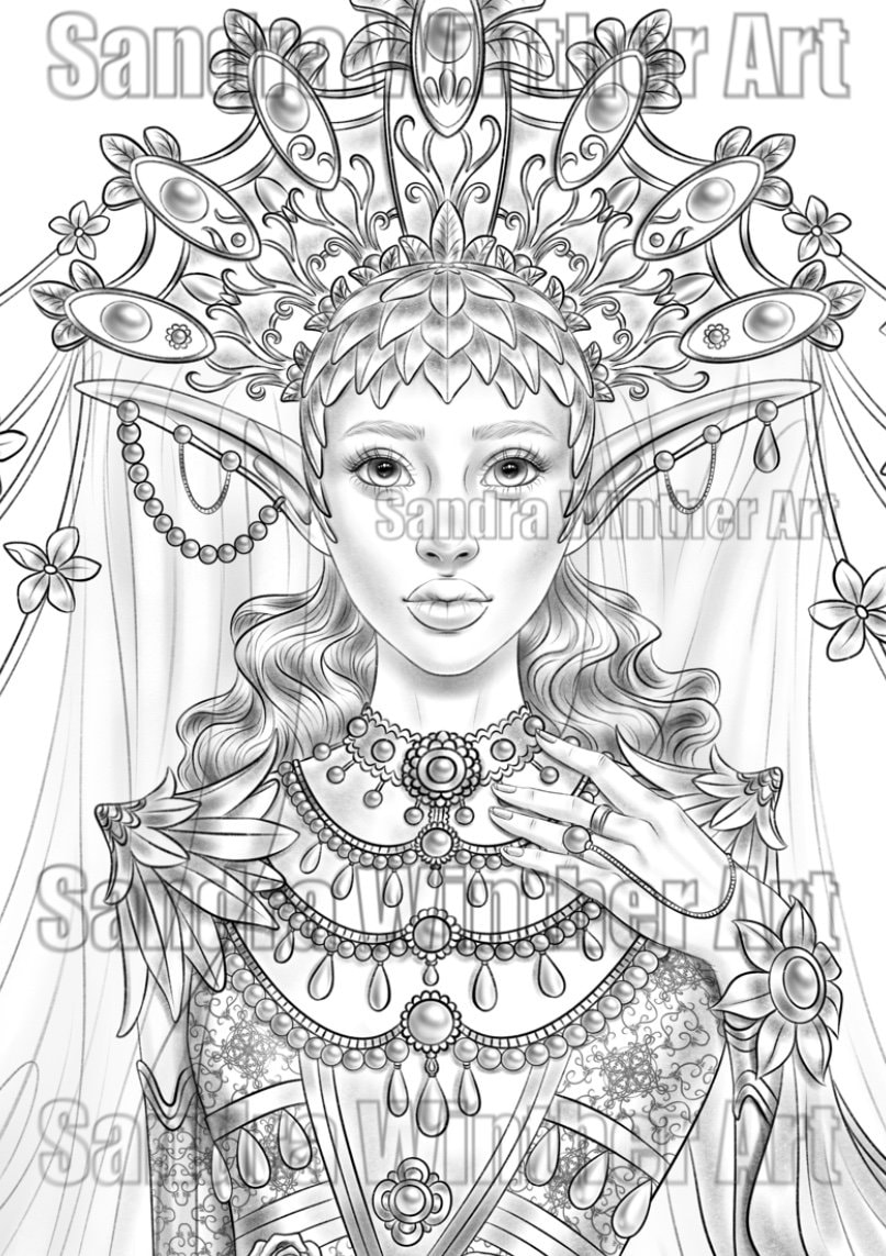 The Elf Bride - Printable Digital Coloring Page - Etsy