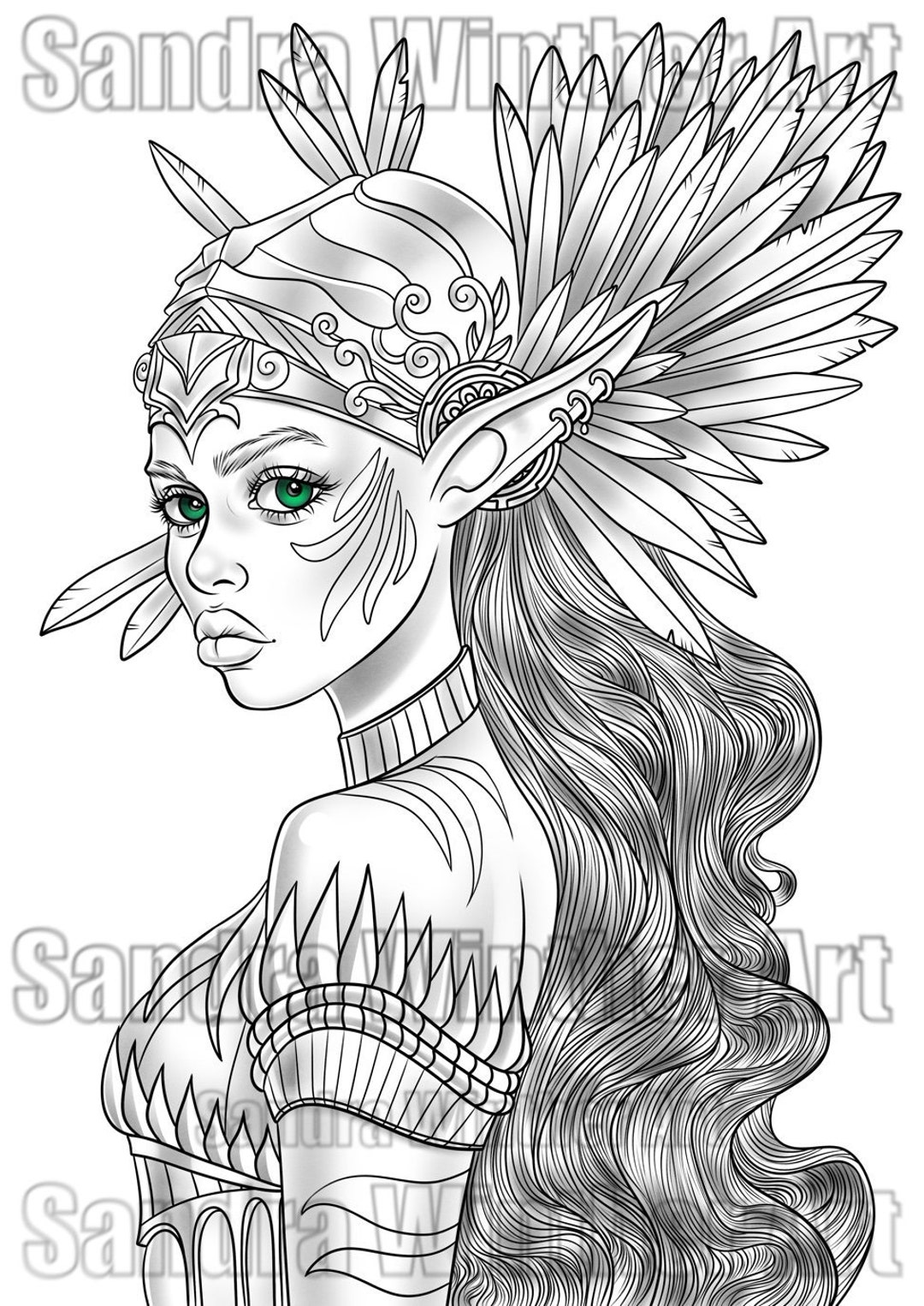 Regal Huntress - Printable Digital Coloring Page - Etsy