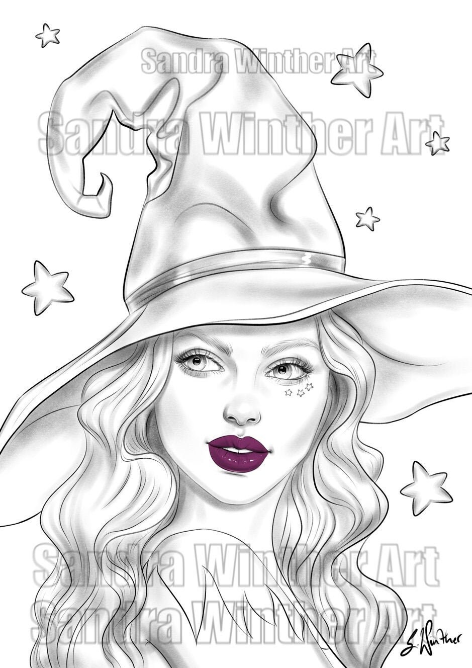 Pretty Witch Face Drawing