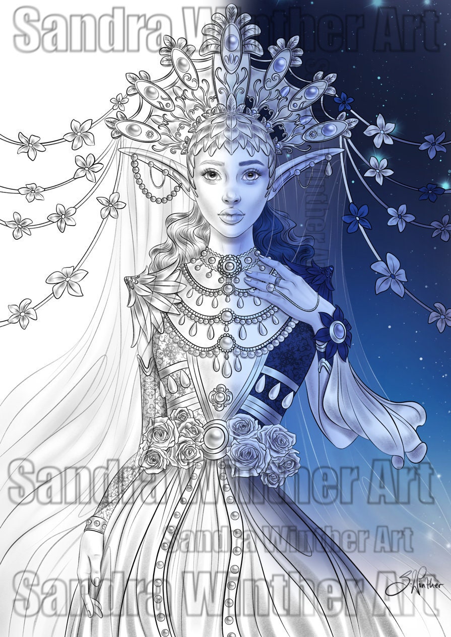 The Elf Bride Printable Digital Coloring Page | Etsy