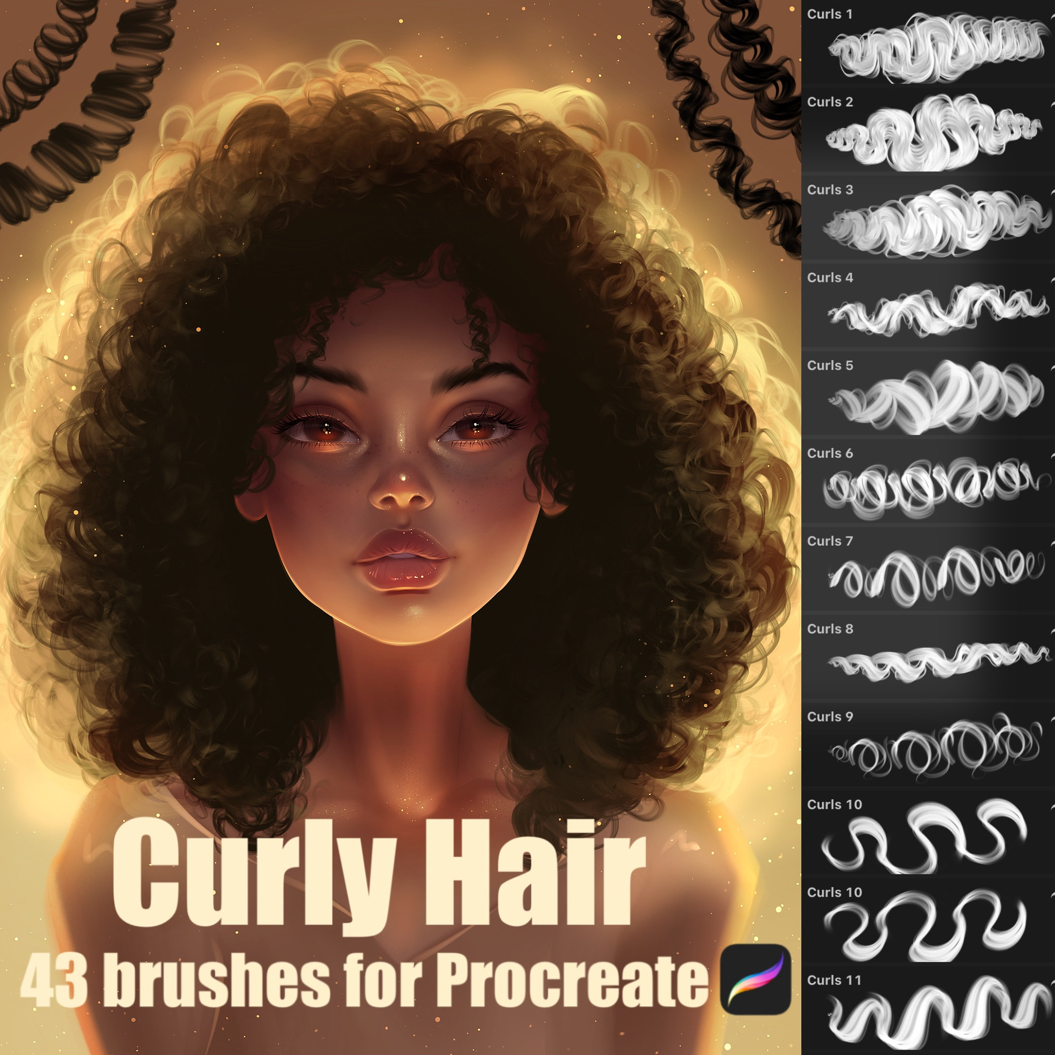 Curly Hair Brushes for Procreate - Etsy