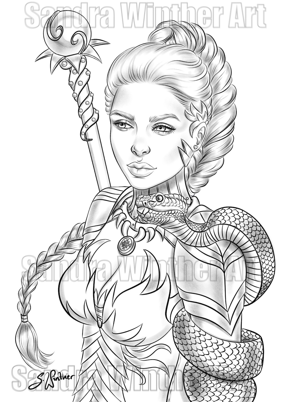Snake Tamer - Printable Digital Coloring Page - Etsy