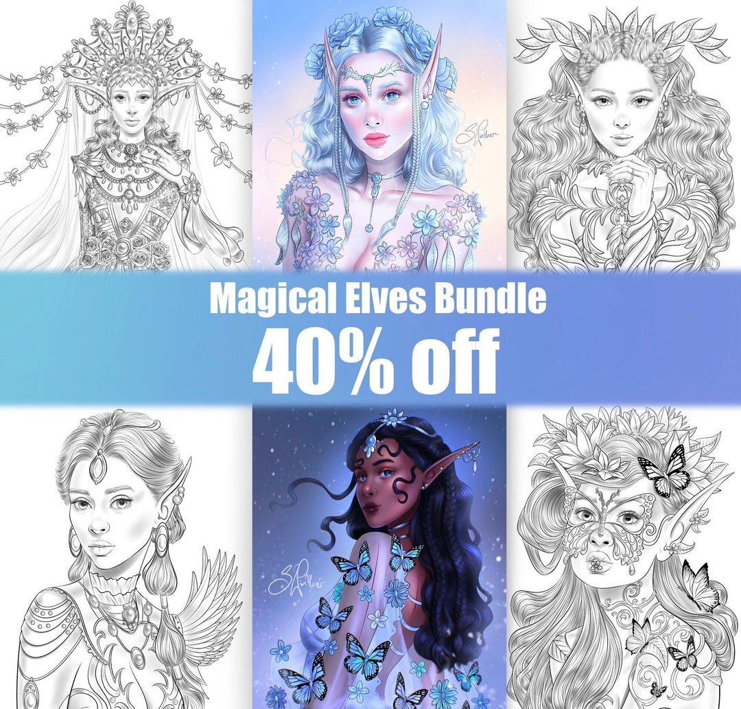 Magical Elves Coloring Bundle - Printable Digital Coloring Pages - 6 ...