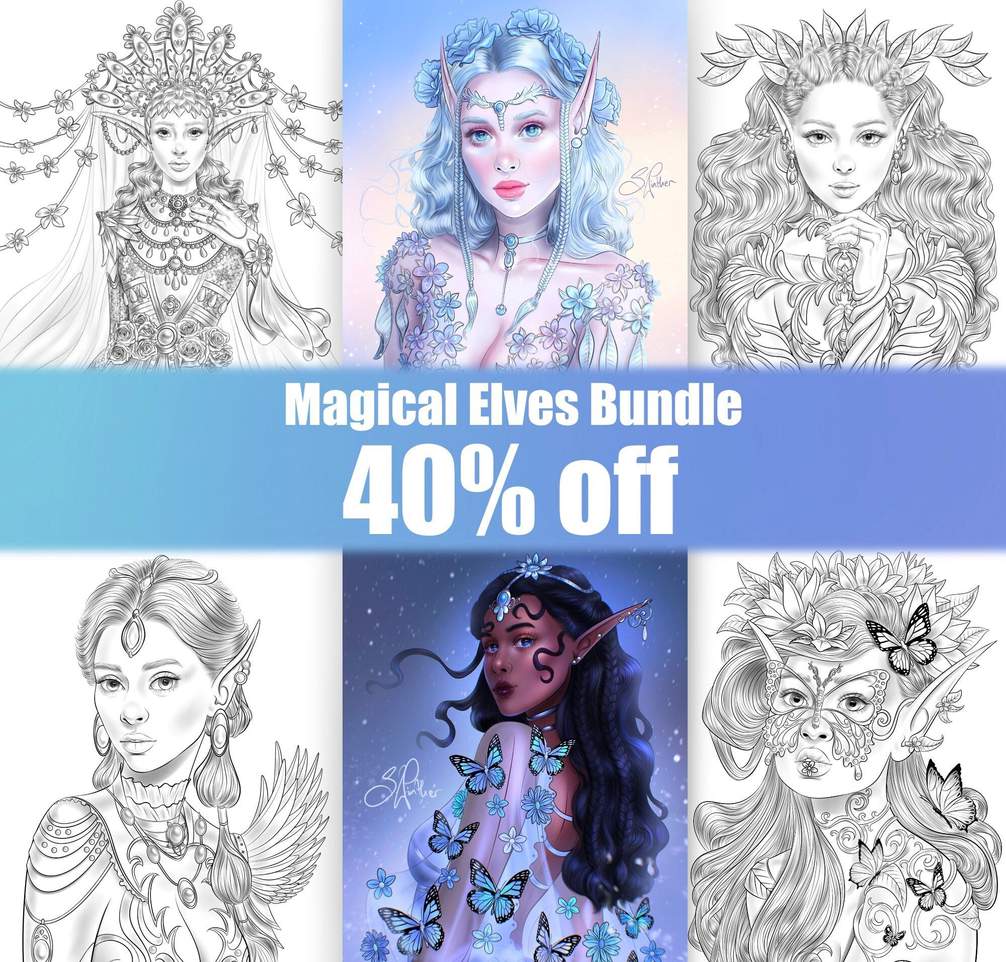 Magical Elves Coloring Bundle Printable Digital Coloring - Etsy