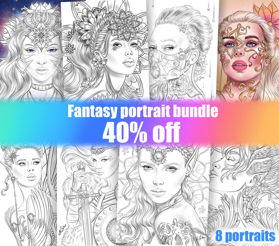 Portrait Coloring Bundle Printable Digital Coloring Pages 8 Pack - Etsy