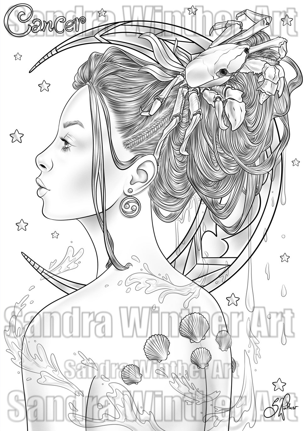 Cancer Astrology Zodiac Sign Printable Digital Coloring - Etsy