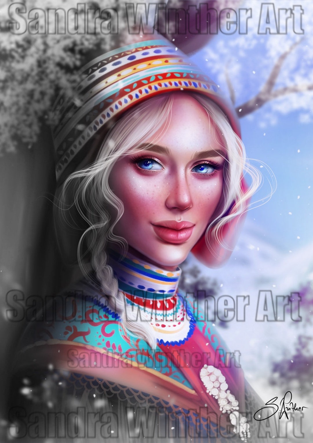 Sami Girl - Printable Digital Coloring Page in Grayscale - Etsy