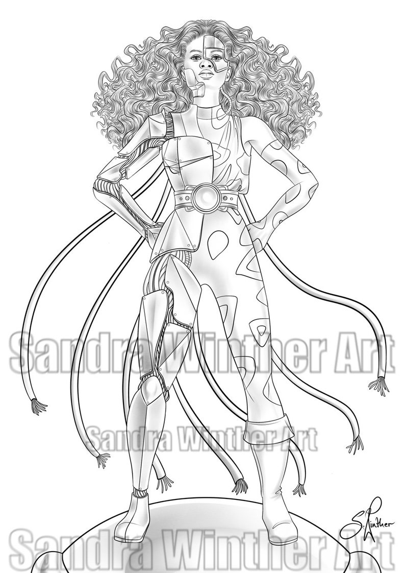 Cyborg Girl Printable Digital Coloring Page - Etsy