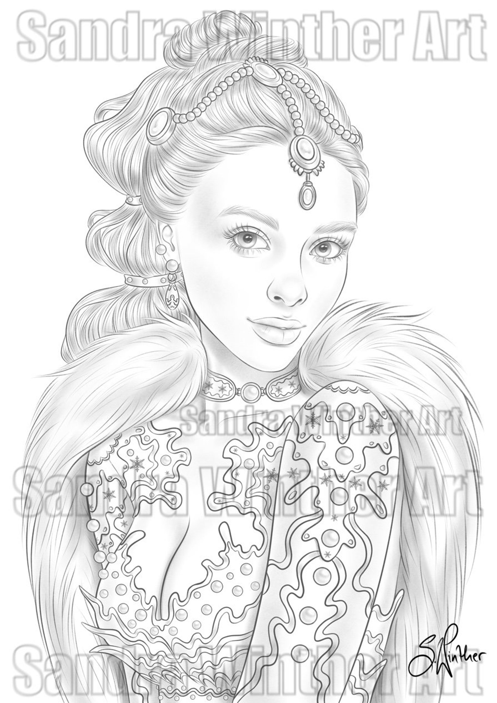 Winter Princess Printable Digital Coloring Page | Etsy