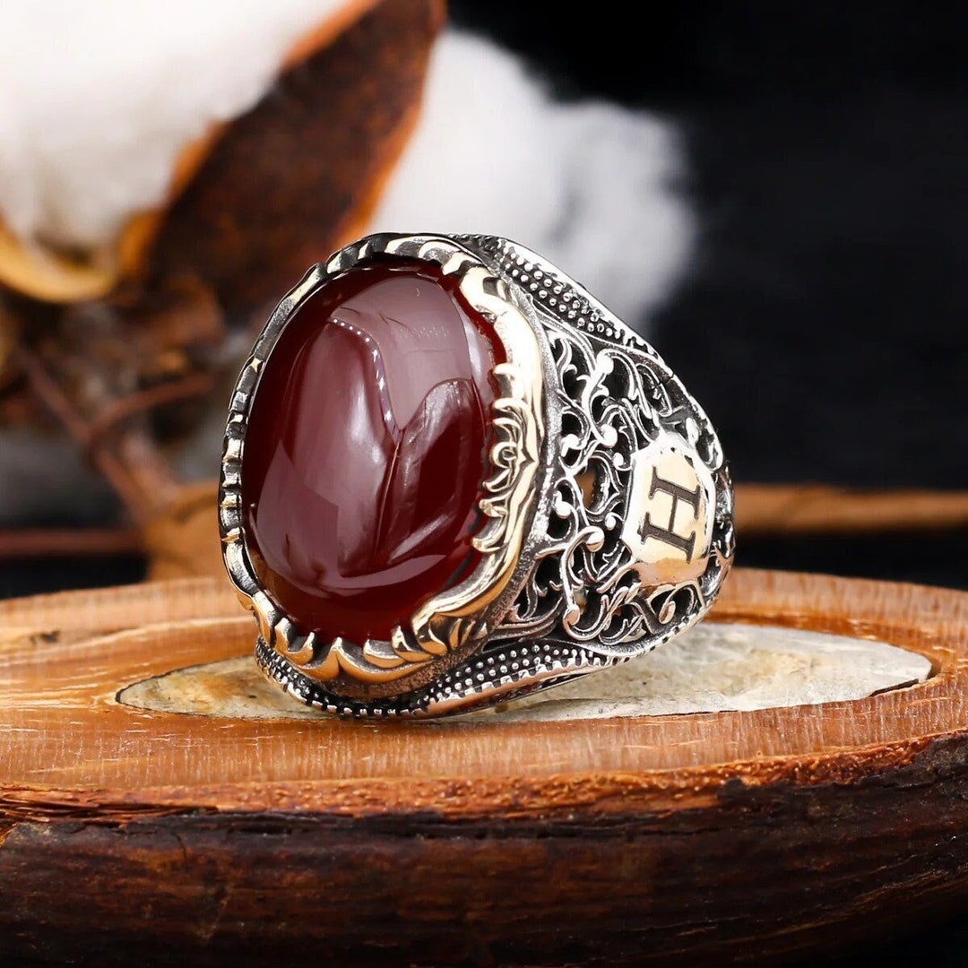 Customizable Agate Stone Ring, Best Jewelry Gift, Handmade Men's Ring ...