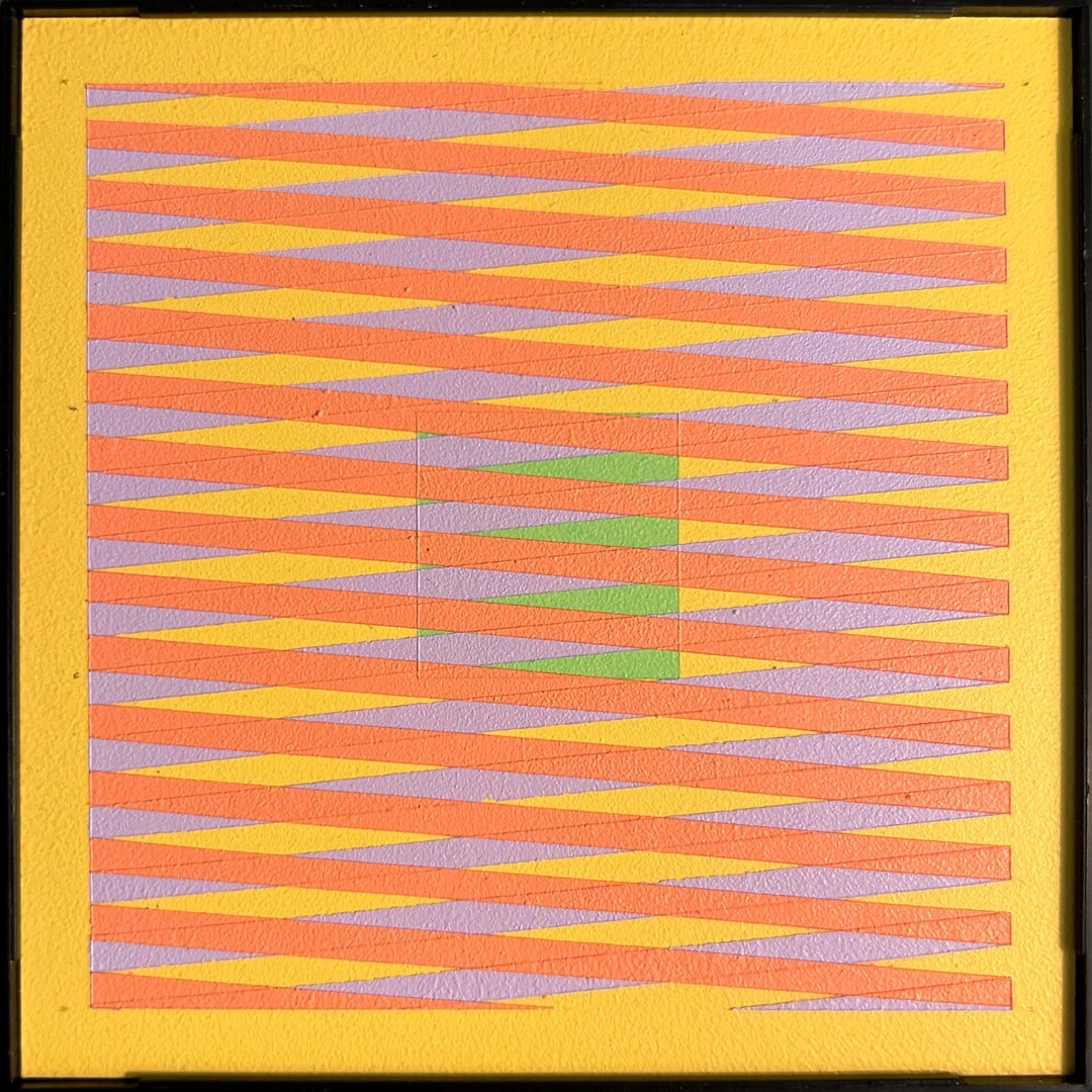 Original 4" X 4" Acrylic Abstract Painting, Moiré Design, Op Art Style ...