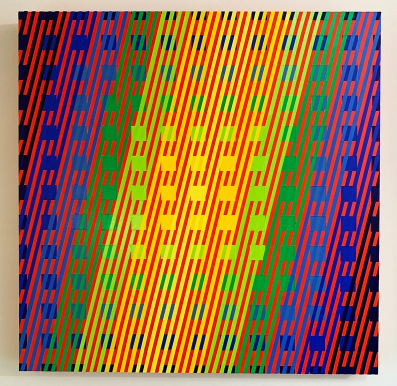 Original Acrylic Painting Op Art Geometric Abstraction Fine - Etsy
