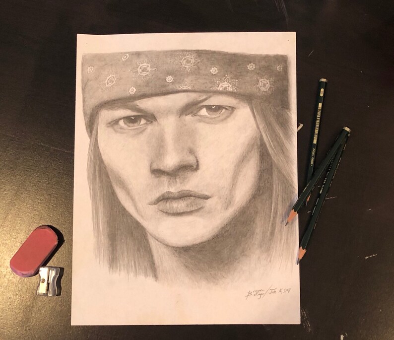 Axl Rose Portrait Print Original Black and White Sketch - Etsy