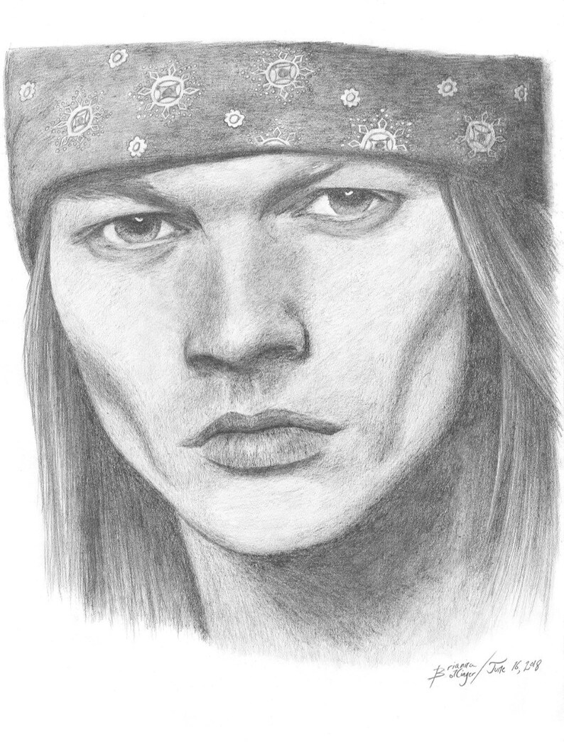 Axl Rose Portrait Print Original Black and White Sketch - Etsy