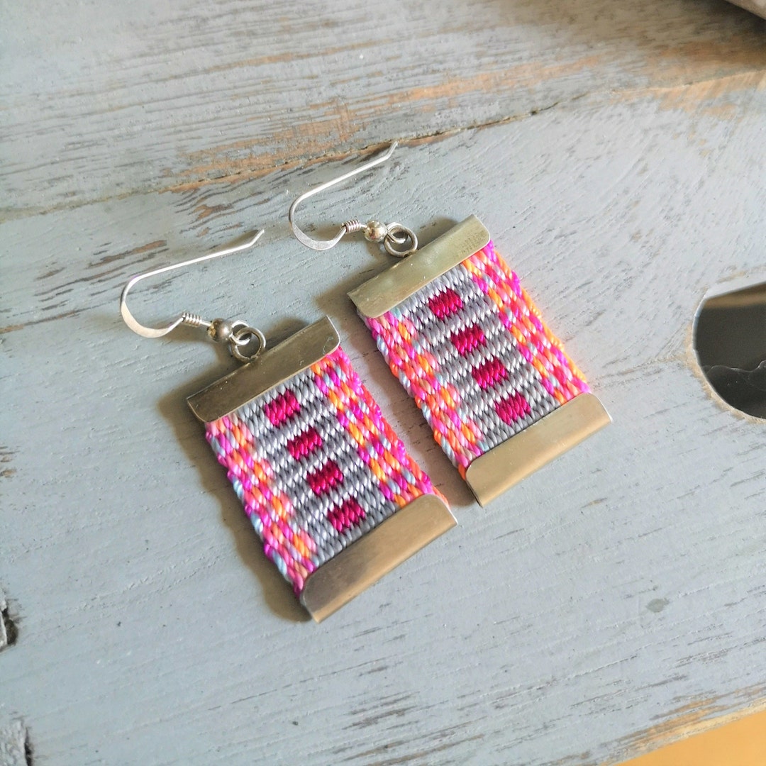 Silver Handwoven Earrings Mapuche Loom Unique Hand - Etsy
