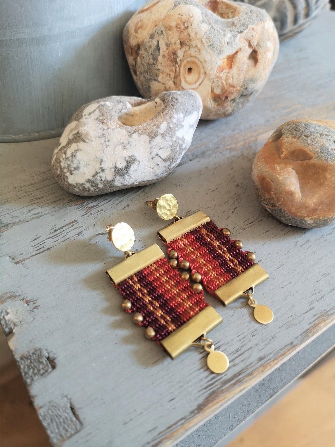 Handwoven Earrings, Mapuche Loom, Unique, Hand Made,stainless Steel ...