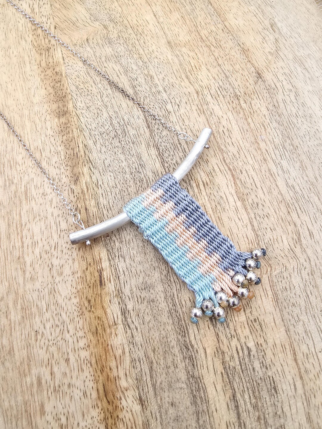 Handwoven Necklace ,silver,mapuche Loom,handmade,unique, Gift,tapestry ...
