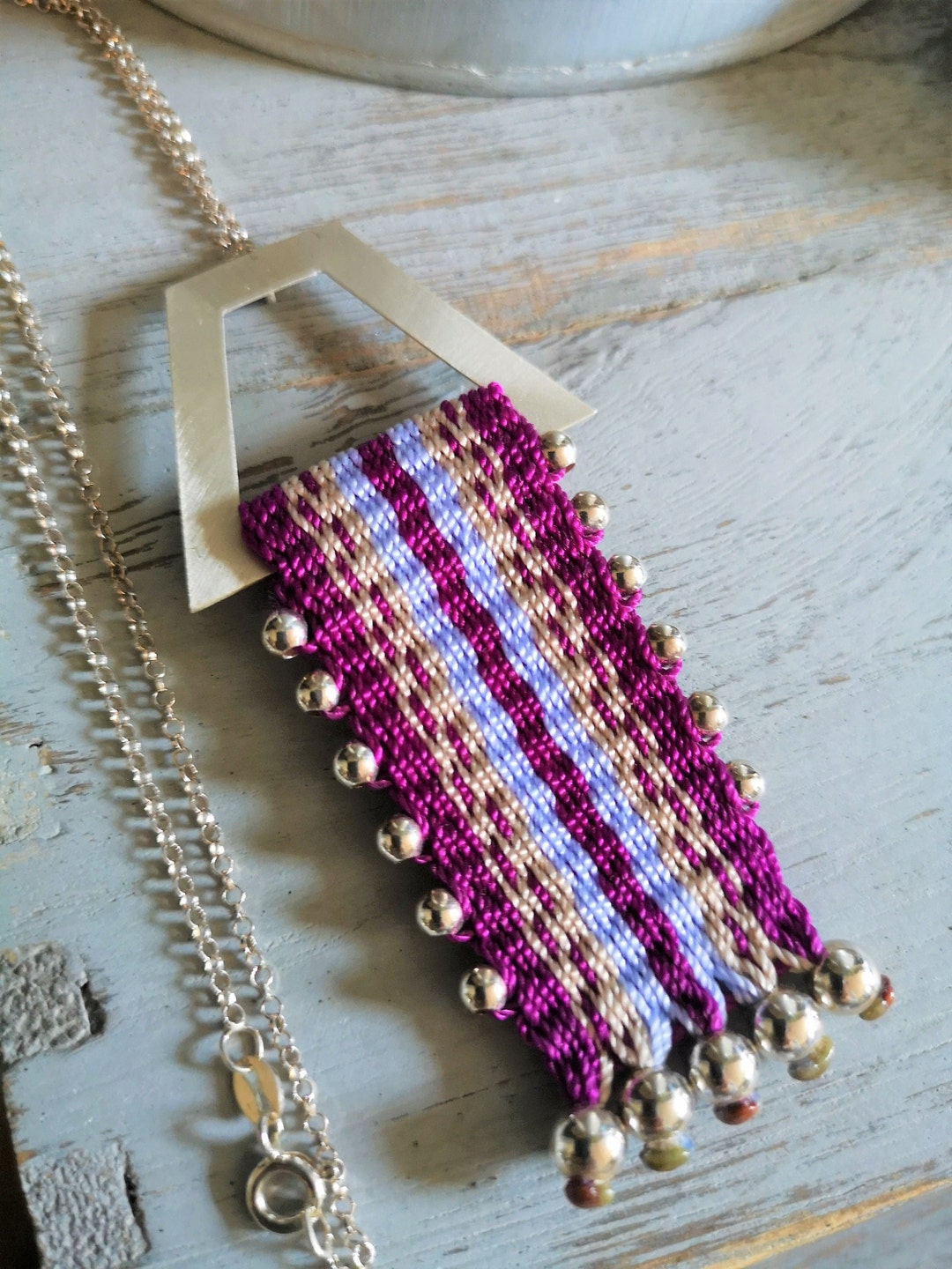Handwoven Silver Necklace: Mapuche Loom Boho Tapestry - Etsy