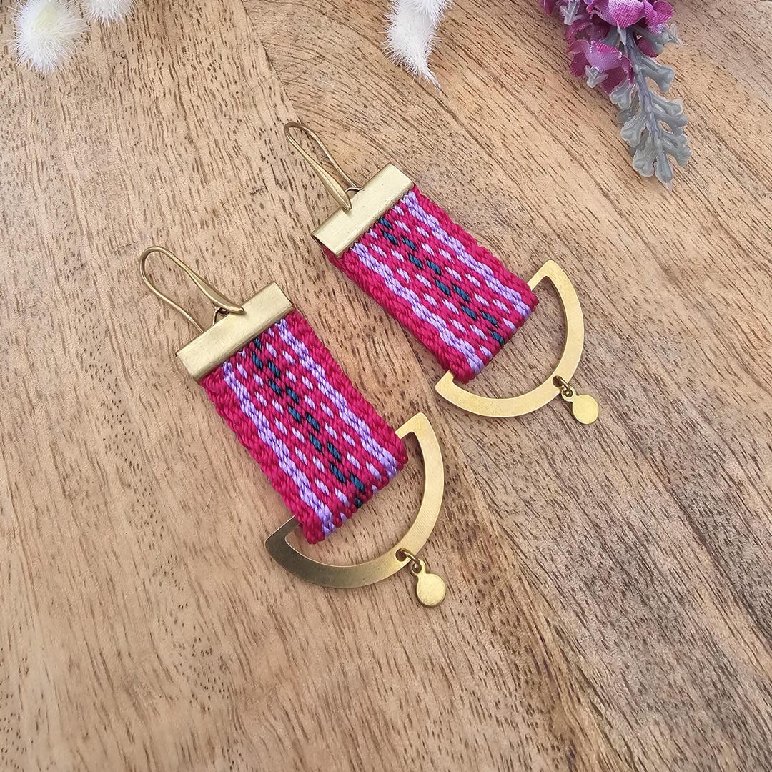 Handwoven Mapuche Loom Earrings: Boho Ethnic Bronze Jewelry - Etsy