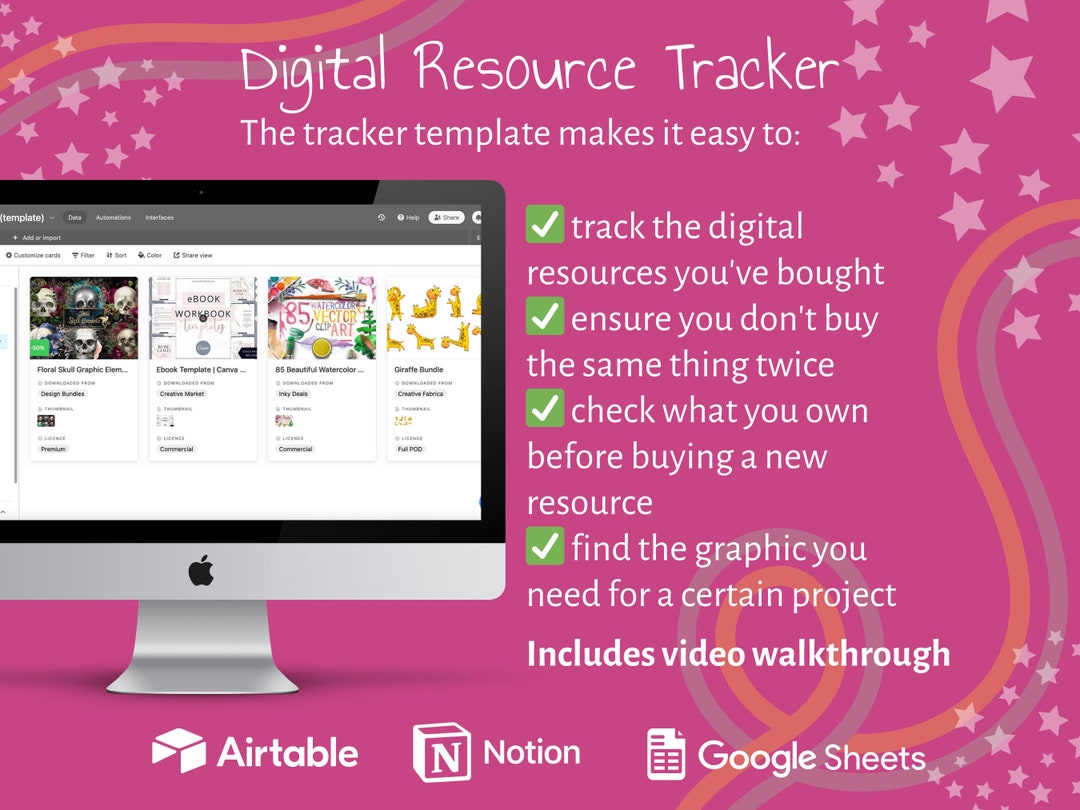Digital Resource Tracker | Google Sheets | Notion | Airtable Tracker ...