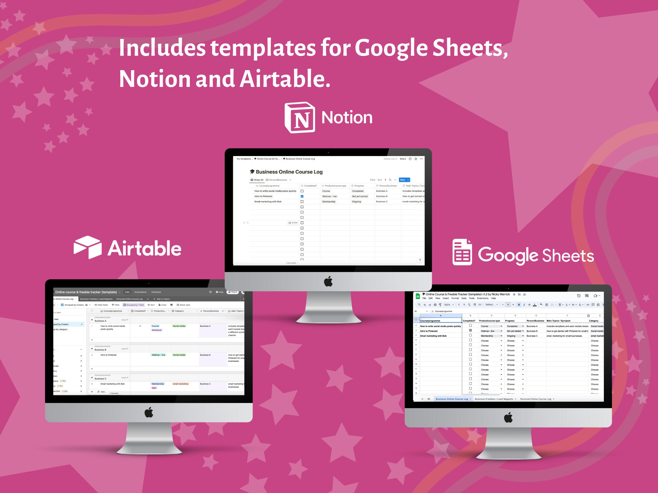 Online Course & Freebie Tracker Google Sheets Notion Airtable Tracker ...