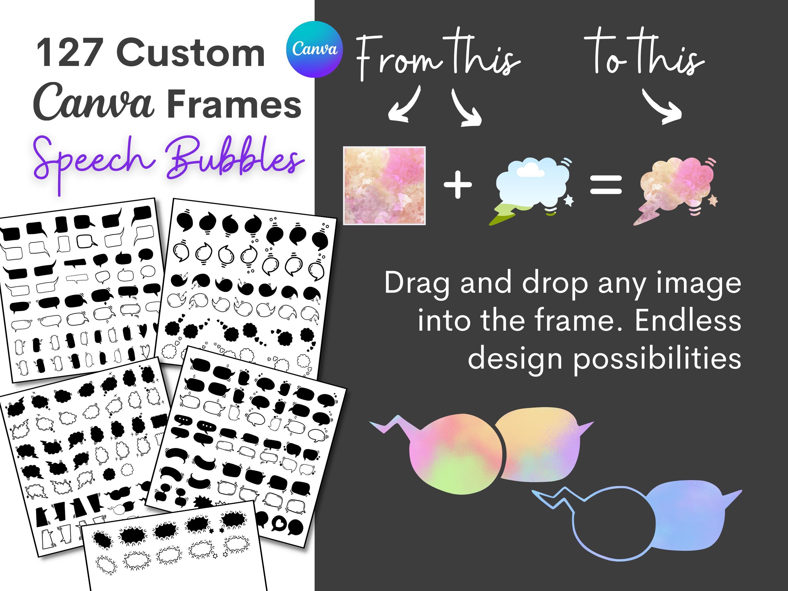 127x Custom Canva Frames Template - SPEECH BUBBLES - Etsy
