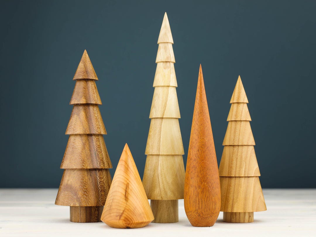 Set of Five Hand Turned Christmas Trees, With FREE 2nd Class UK Postage ...