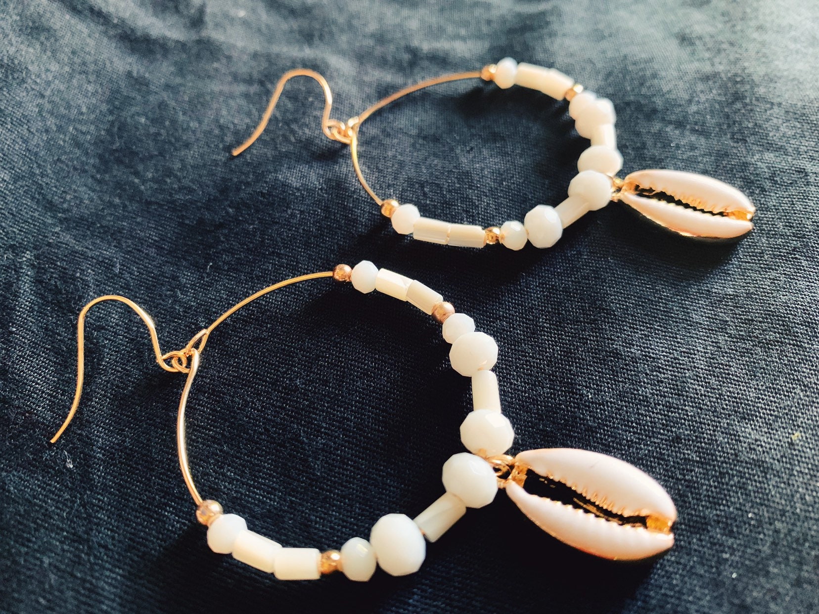 Gold Color Plated Nature Shell Drop Earrings Hoop earrings | Etsy