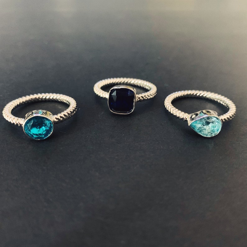 3 Piece Blue Stone Ring Set, Handmade Jewelry, Silver Rings, Stackable ...