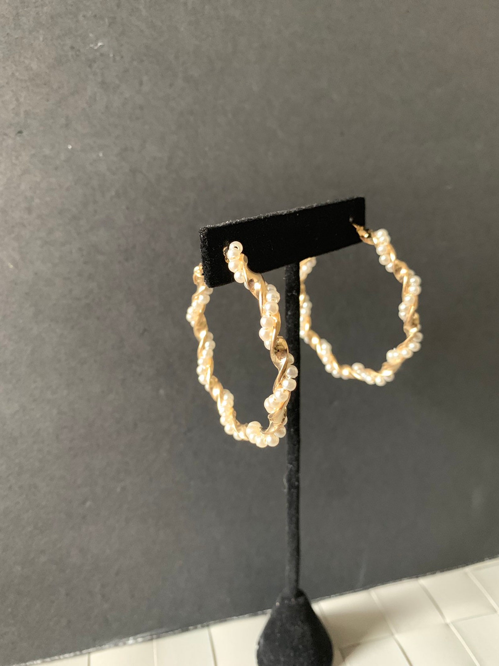 Gold-color Big Loop Hoop Earring With Imitation Pearl Beads L - Etsy