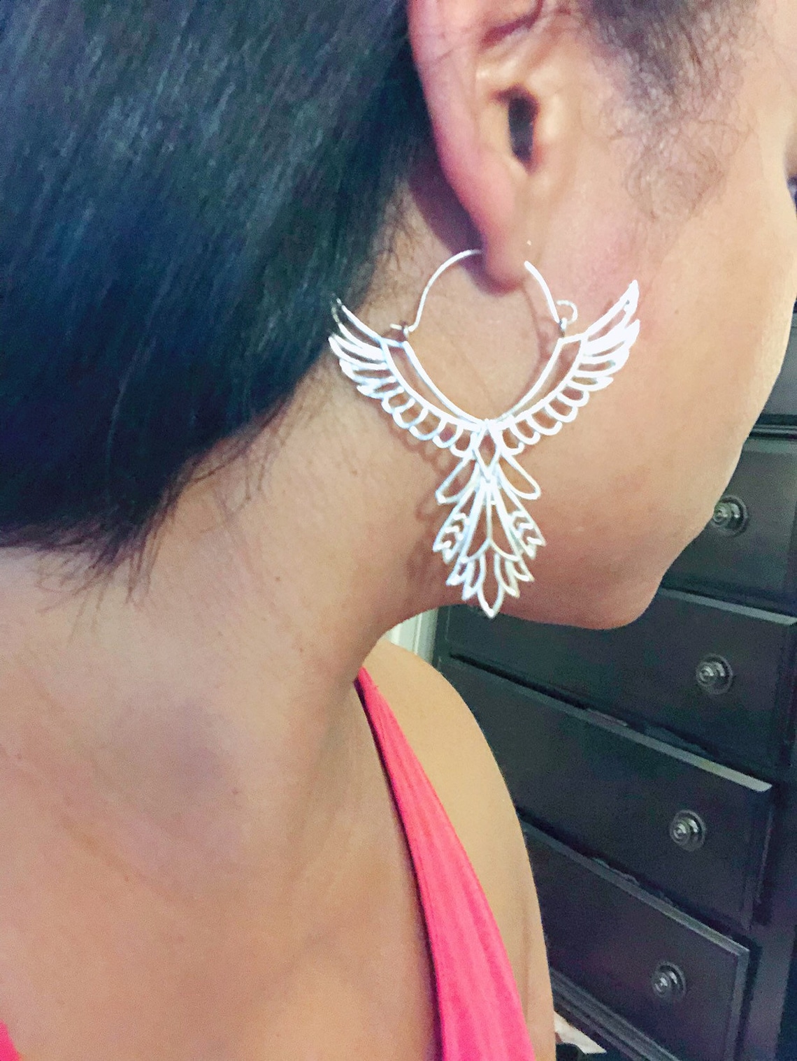 Large Wing Feather Shaped Earrings Drop Earrings Hook | Etsy