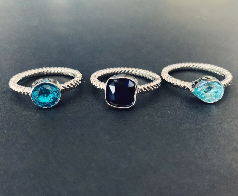 3 Piece Blue Stone Ring Set, Handmade Jewelry, Silver Rings, Stackable ...