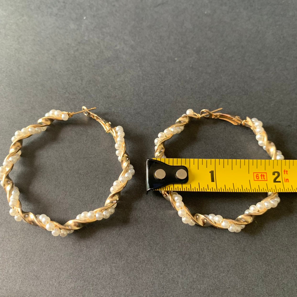 Gold-color Big Loop Hoop Earring With Imitation Pearl Beads L - Etsy