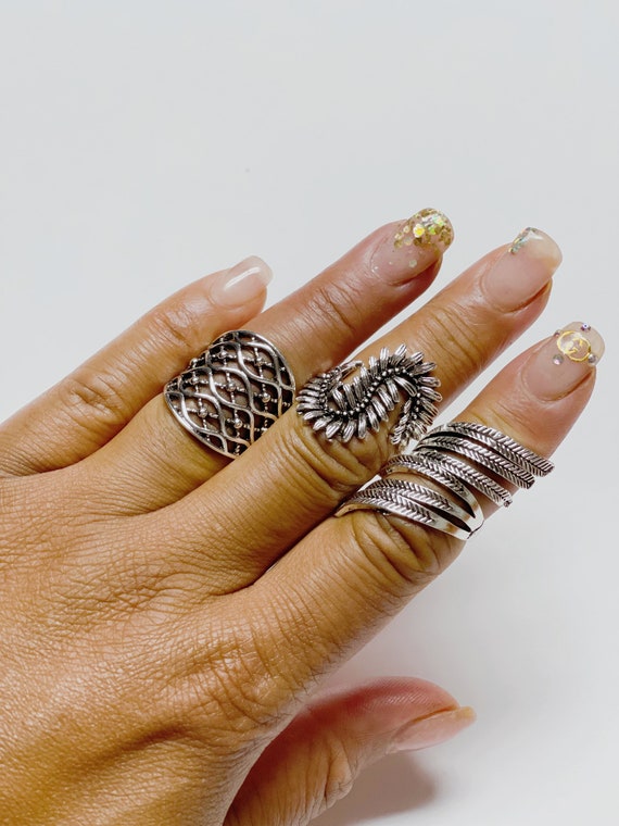 3 piece Antique Silver Color Ring Set Tree Leaf Plant | Etsy
