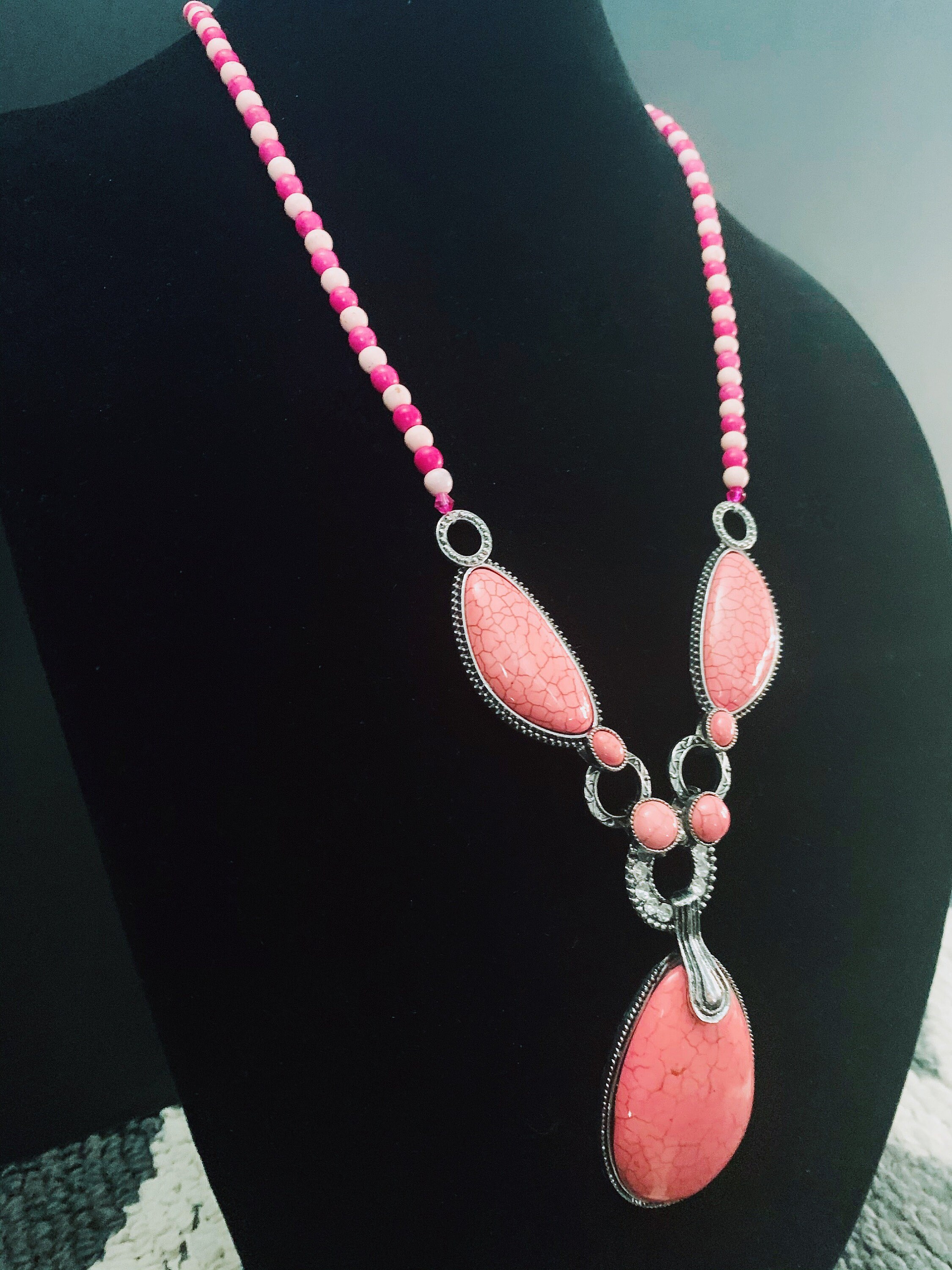 Handmade Pink Howlite Pendant Necklace with Pink Howlite | Etsy