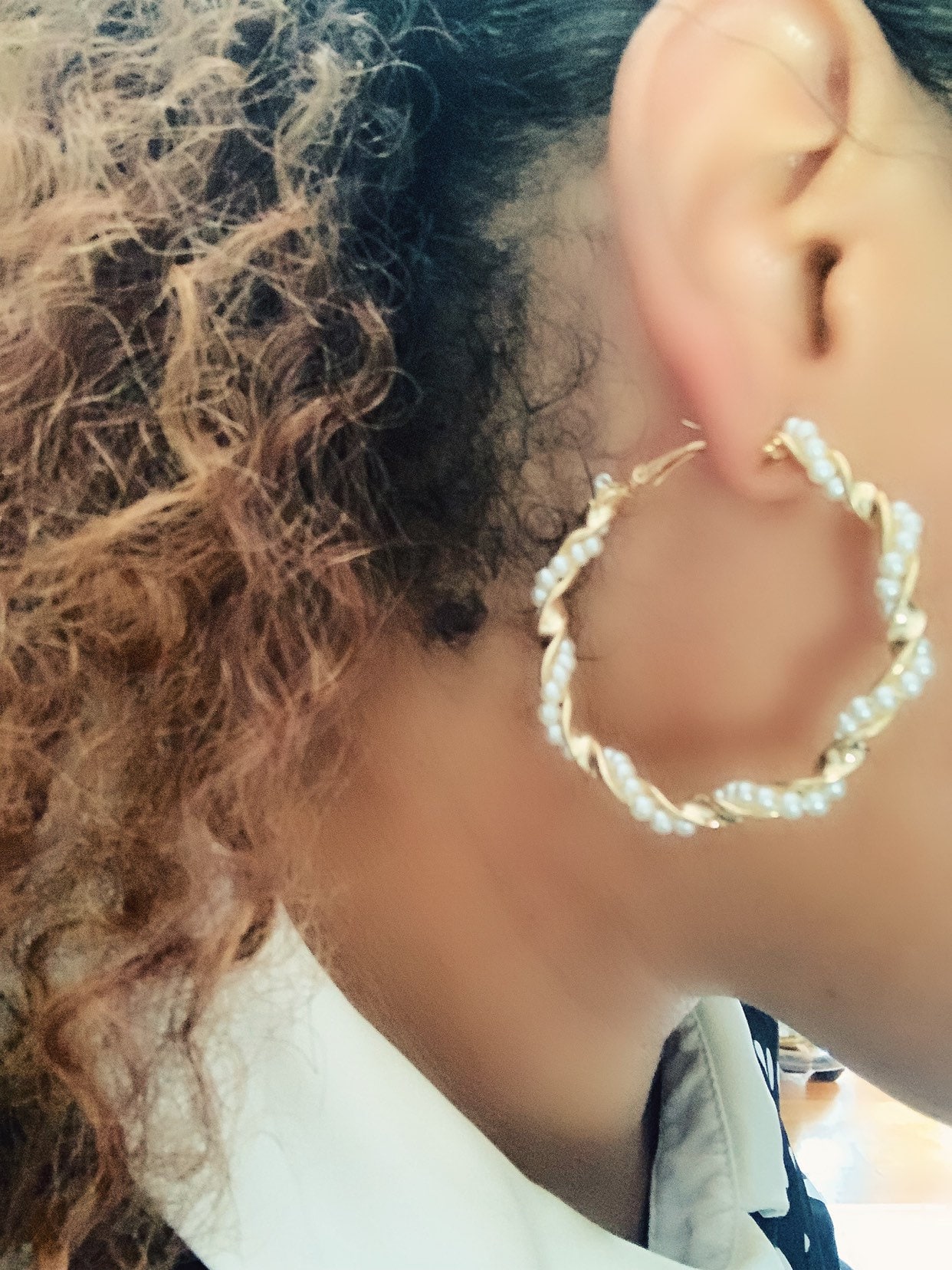 Gold-color Big Loop Hoop Earring With Imitation Pearl Beads L - Etsy