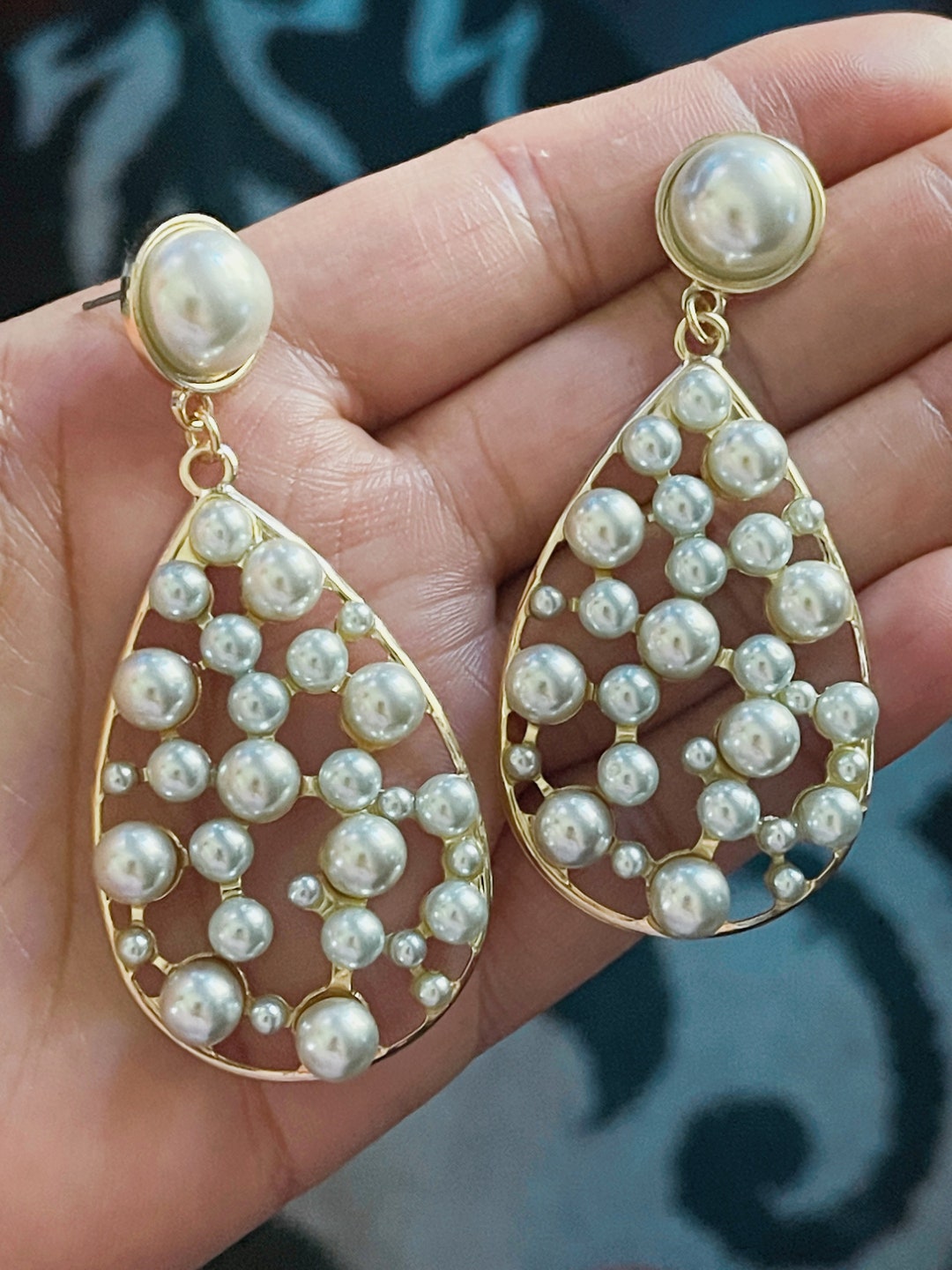 Long Teardrop Shaped Pearl and Gold Earrings - Etsy