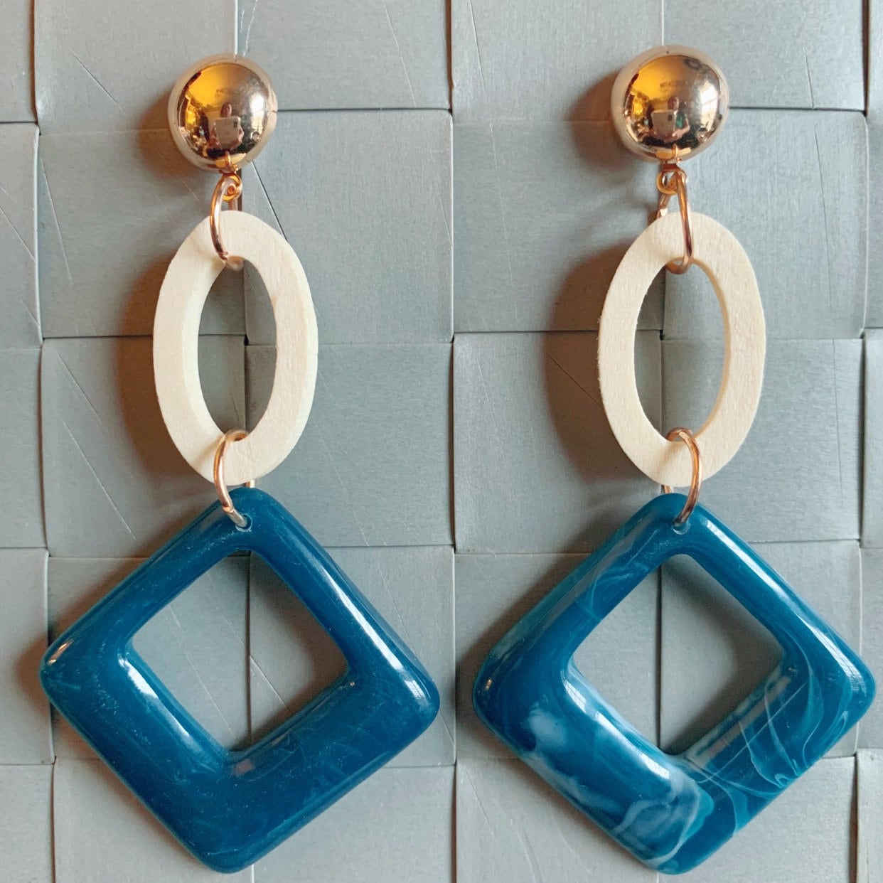 Geometric Wood and Acrylic Earrings Long Statement Drop | Etsy