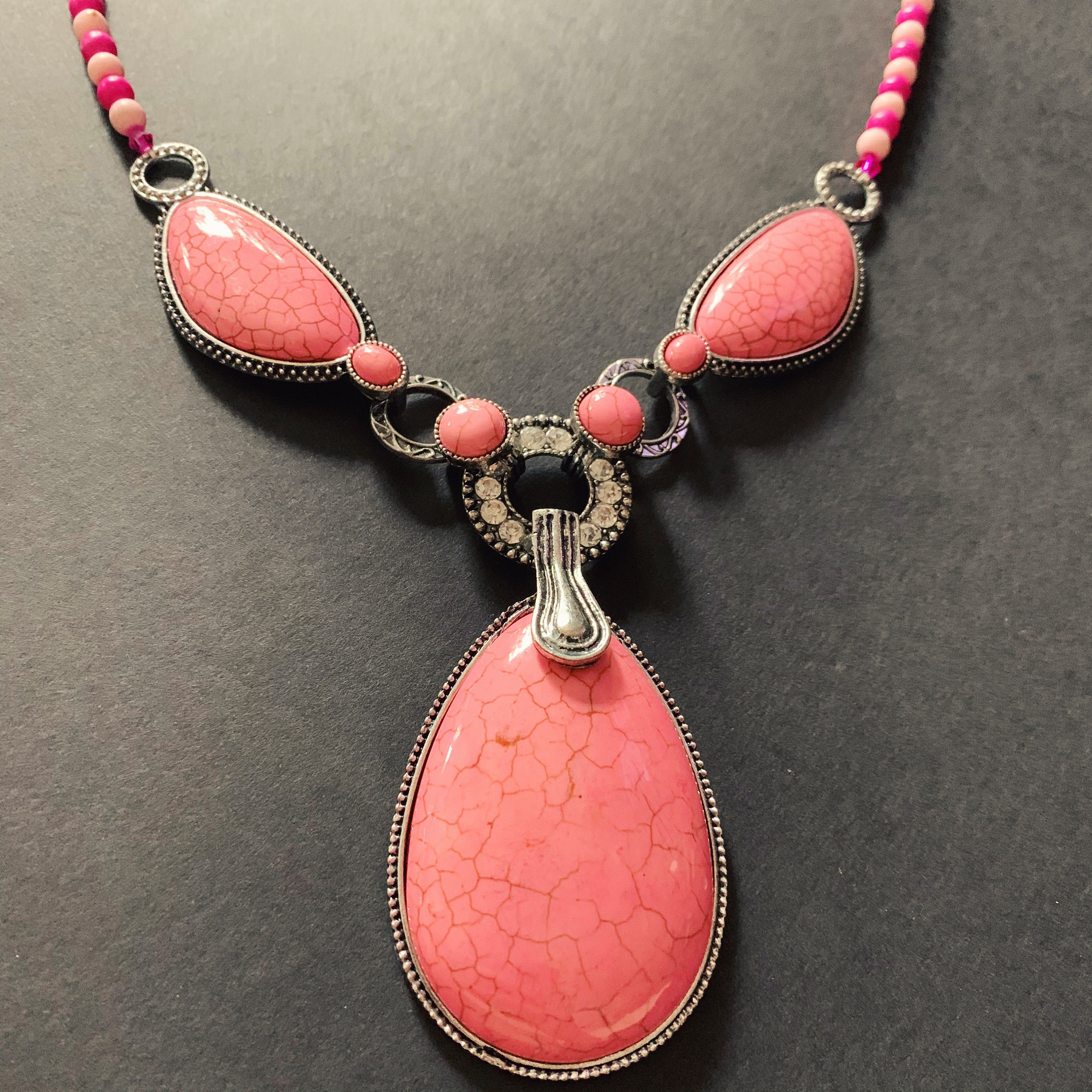 Handmade Pink Howlite Pendant Necklace with Pink Howlite | Etsy